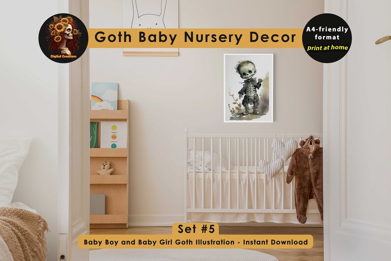 Gothic Nursery Decor. Baby Boy and Baby Girl Goth Illustration Digital ...