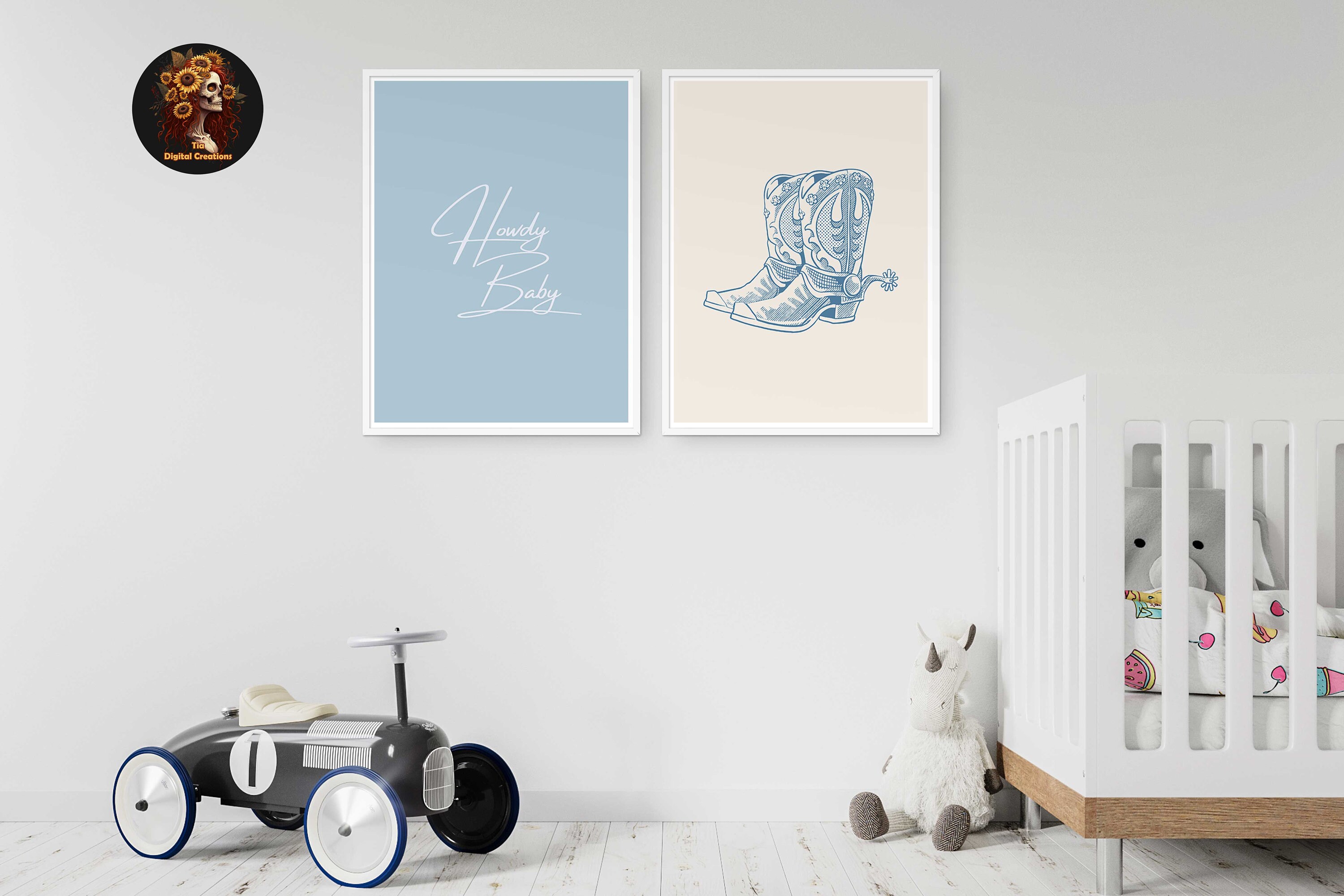 Blue Cowgirl & Cowboy Boot Prints Set of 2. Trendy Nursery - Etsy