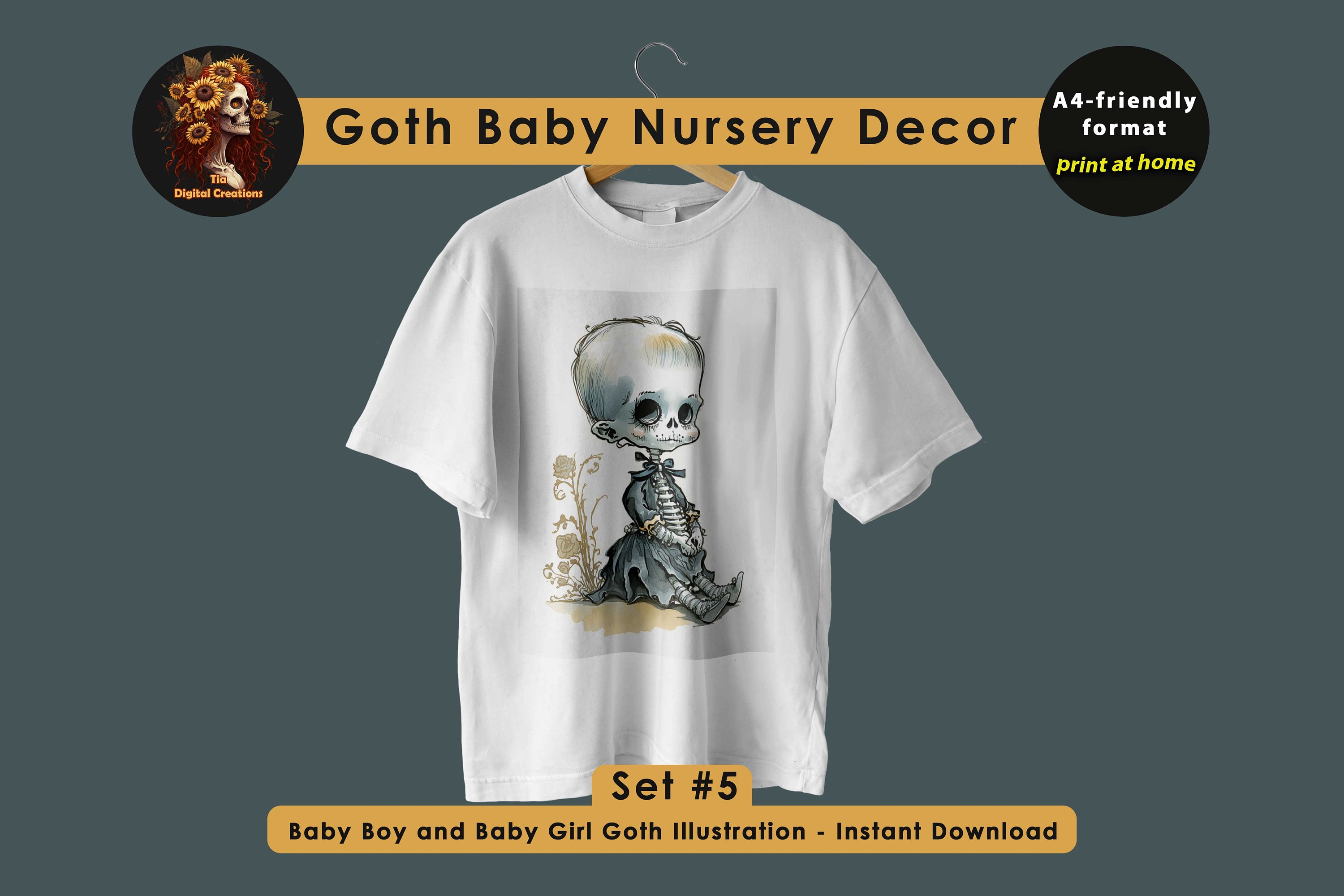 Gothic Nursery Decor. Baby Boy and Baby Girl Goth Illustration Digital ...