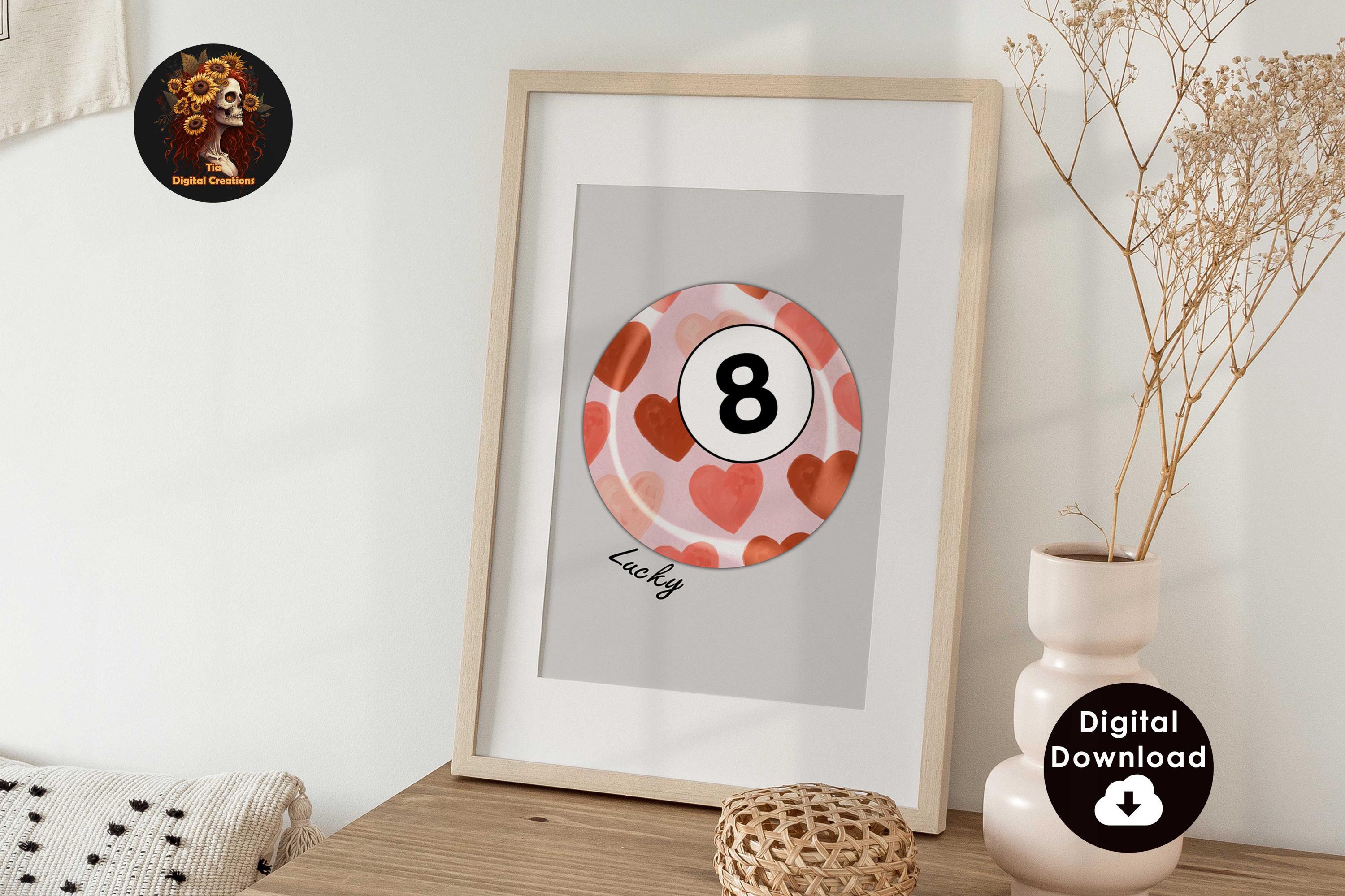 Vintage Pool Ball Print Lucky 8 Ball Wall Art Retro Hand Drawn Poster ...