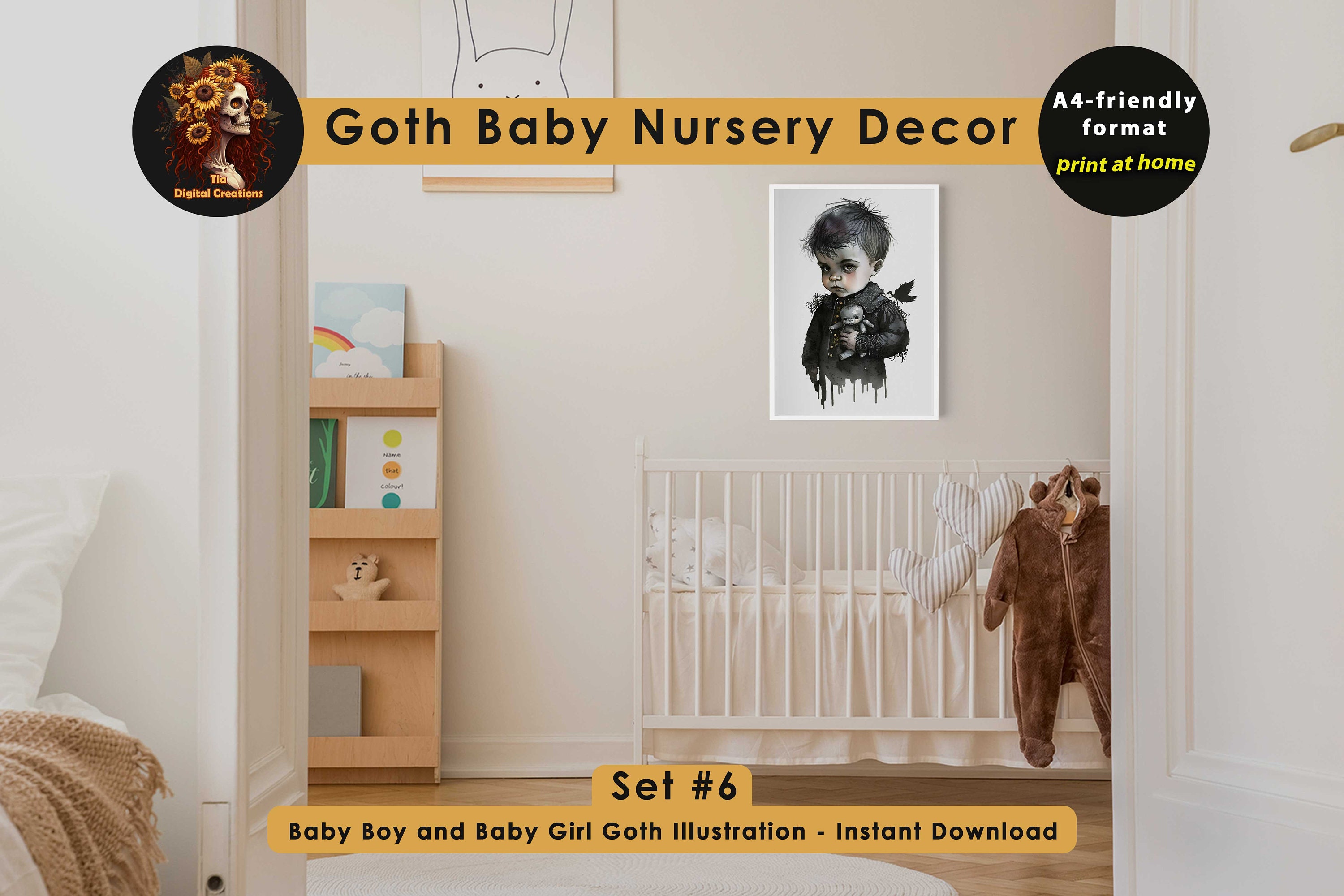 Goth Baby Nursery Wall Art. Set of 2 Watercolor Digital - Etsy