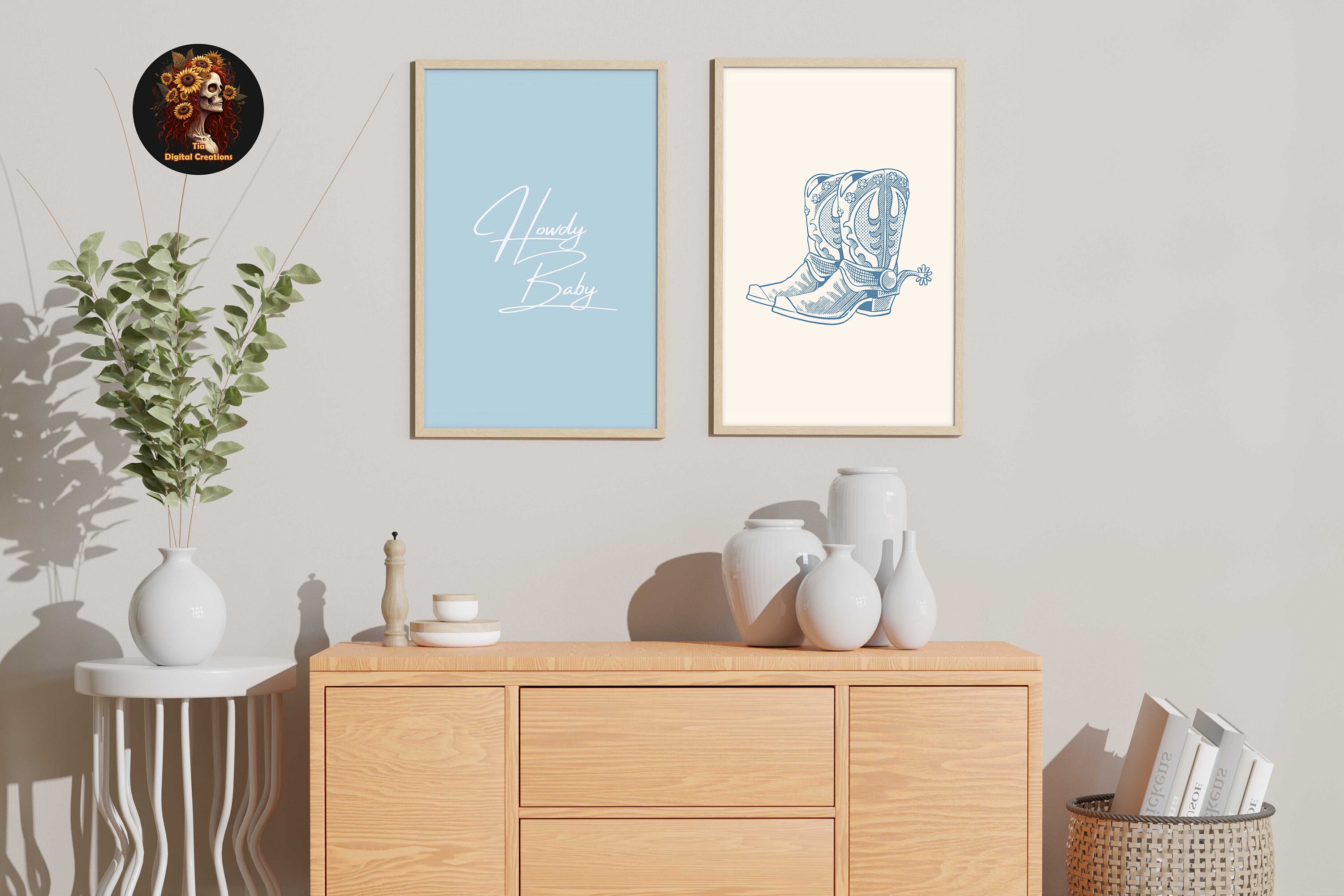 Blue Cowgirl & Cowboy Boot Prints Set of 2. Trendy Nursery - Etsy