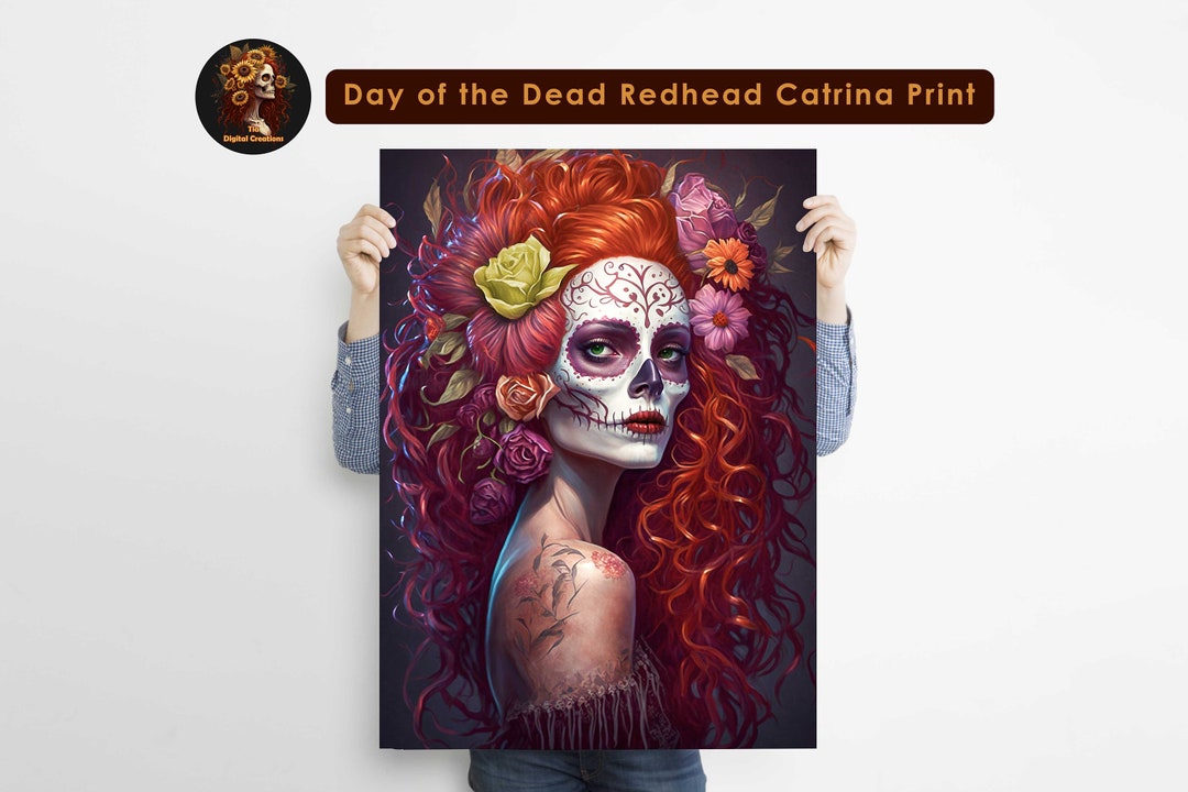 Day of the Dead Redhead Catrina Print. Printable Art - Etsy
