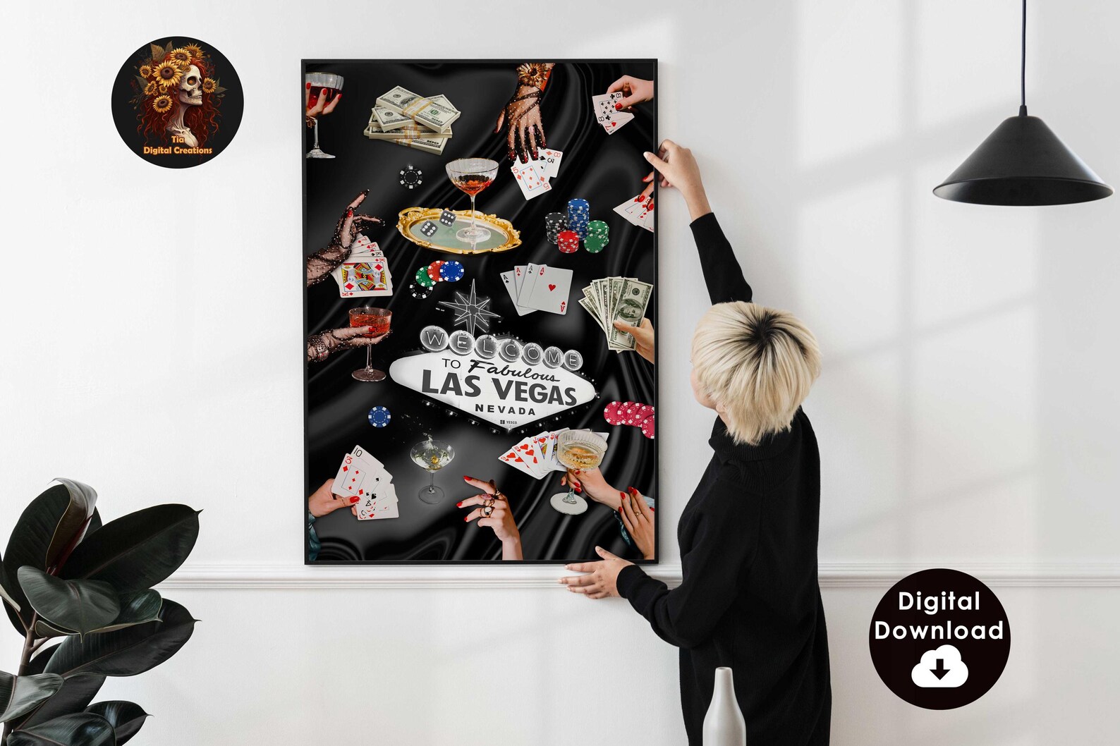 Vintage Playing Cards Wall Print, Retro Poker Night Cards & Drinks ...