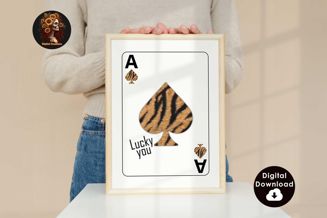 Playing Card Spades Tiger Print Lucky You Printable Wall Art ...