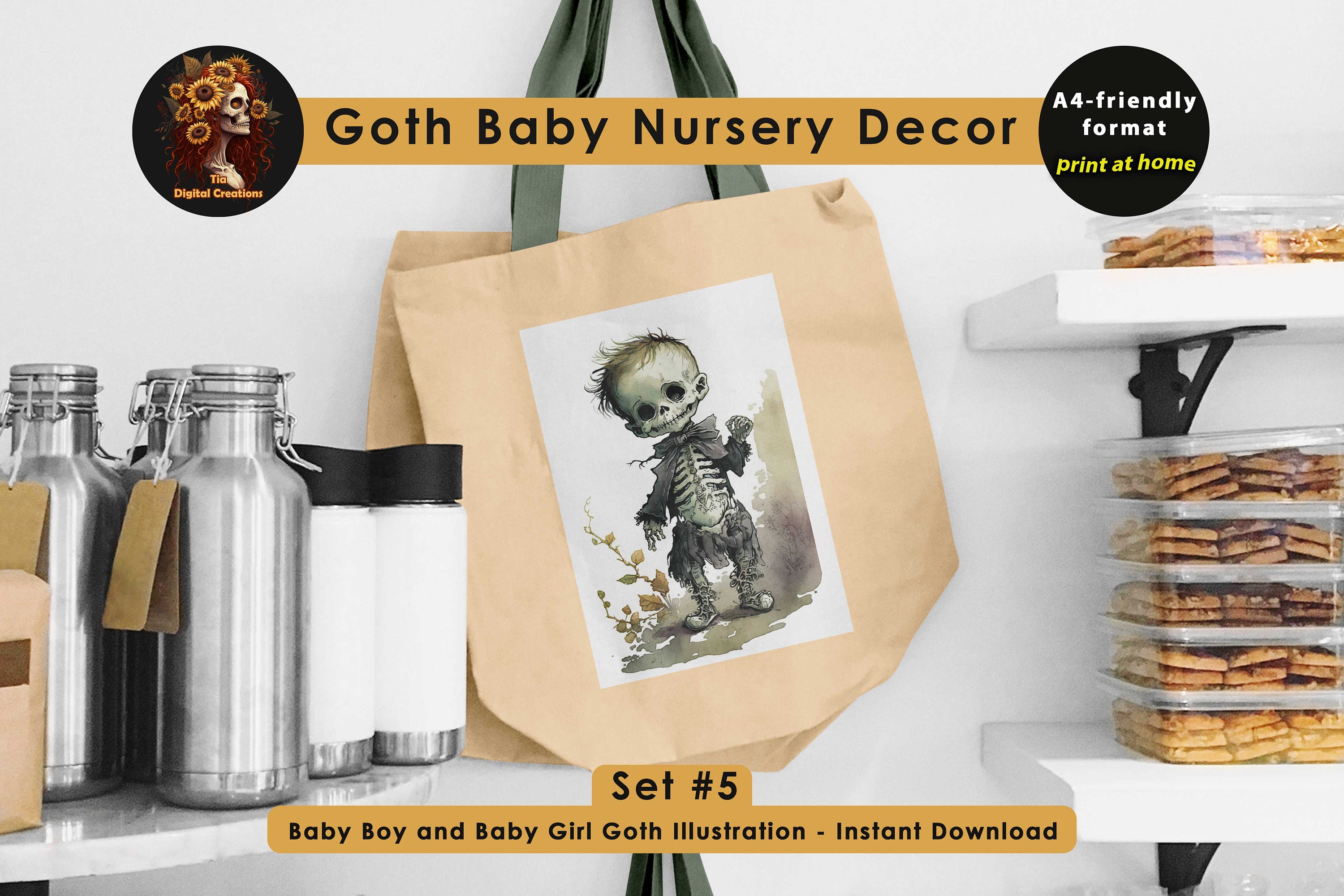 Gothic Nursery Decor. Baby Boy and Baby Girl Goth Illustration Digital ...