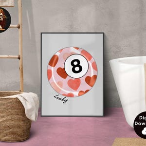 Vintage Pool Ball Print Lucky 8 Ball Wall Art Retro Hand Drawn Poster ...