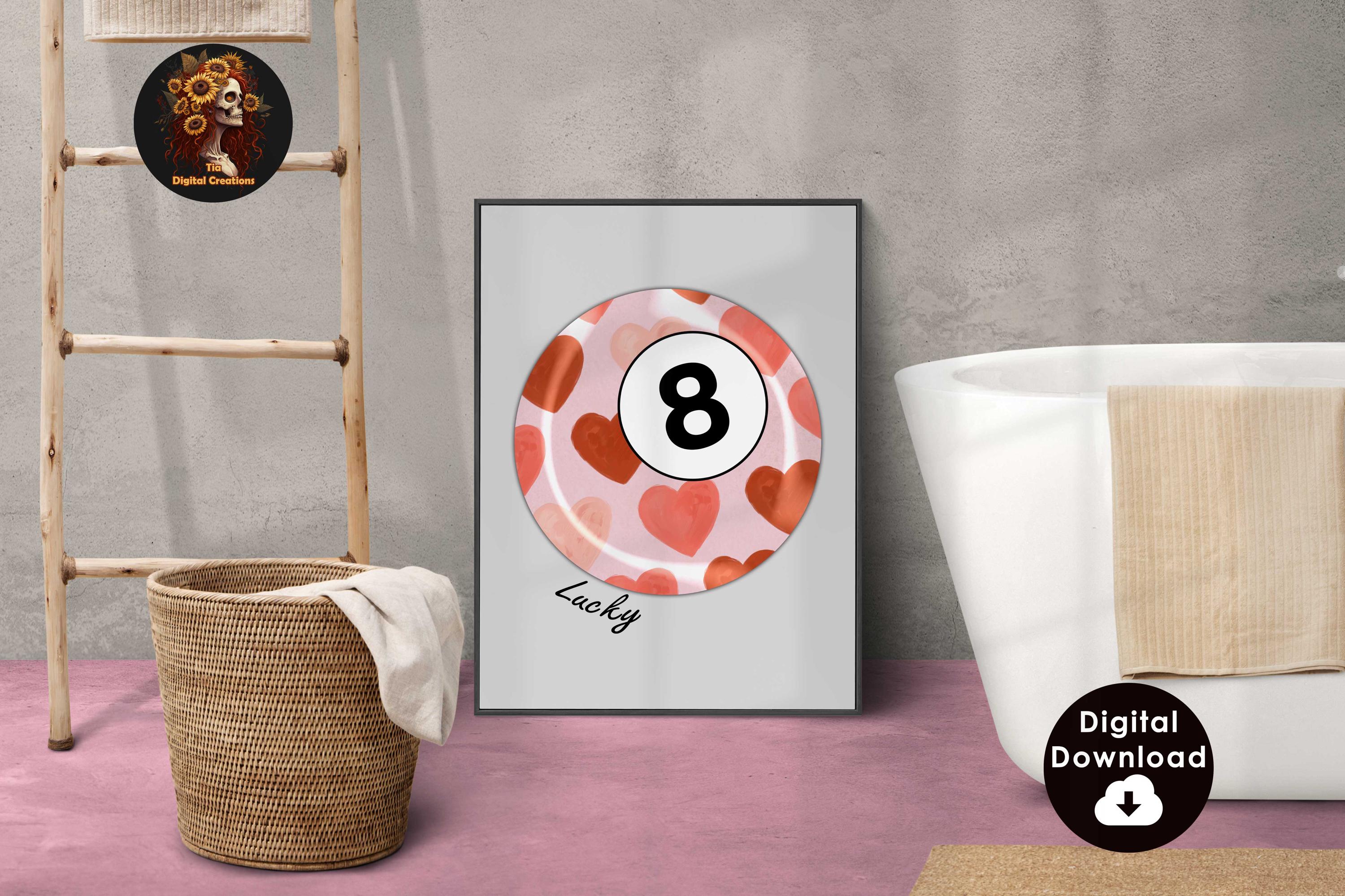 Vintage Pool Ball Print Lucky 8 Ball Wall Art Retro Hand Drawn Poster ...