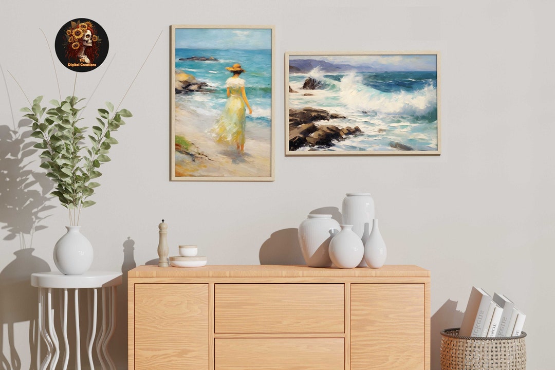 Blue Beach Print Set: Retro Coastal Art (digital Download) - Etsy