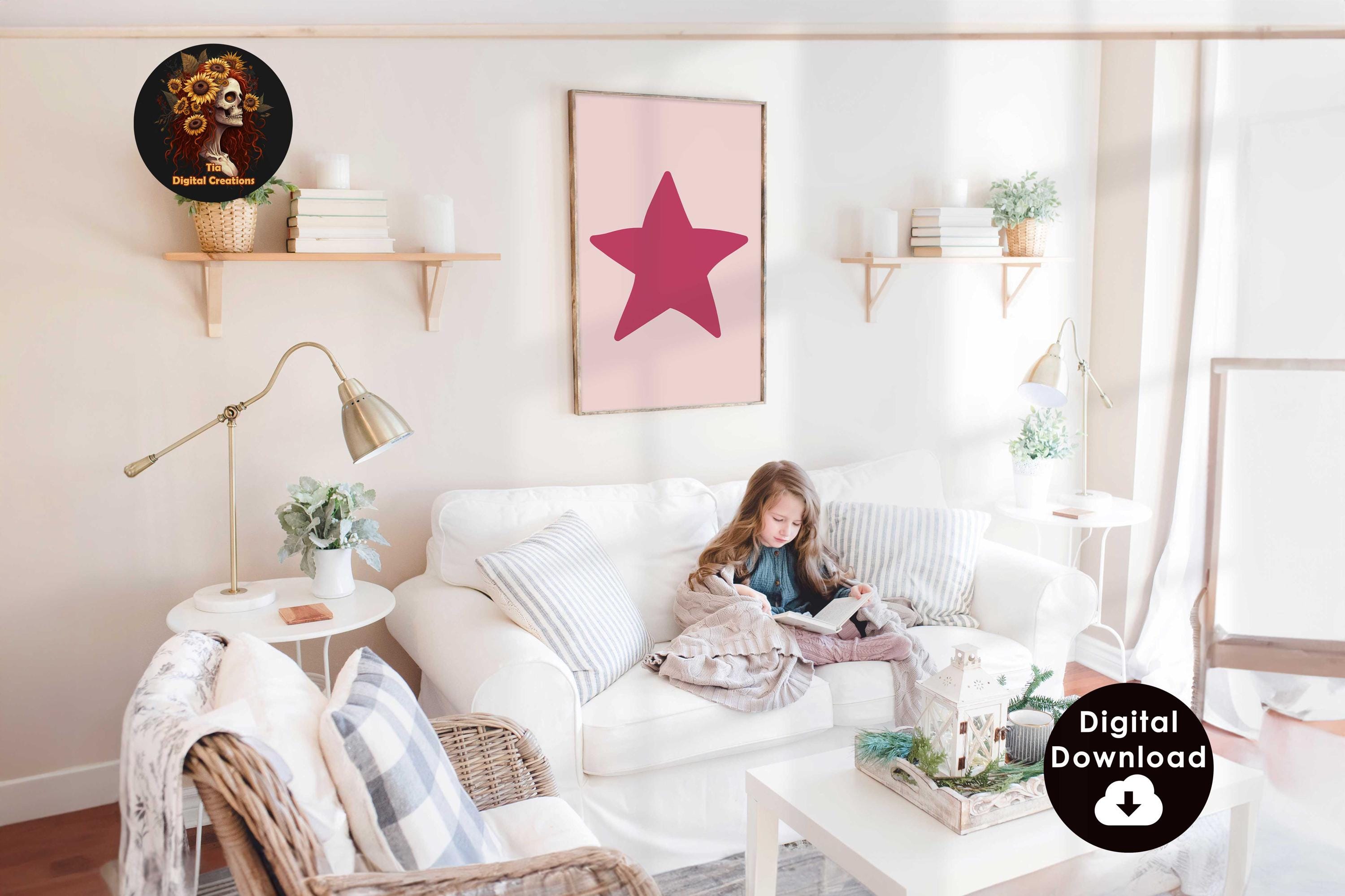 Pink Star Art Print, Retro Star Poster, Hand Drawn Star Wall Art ...