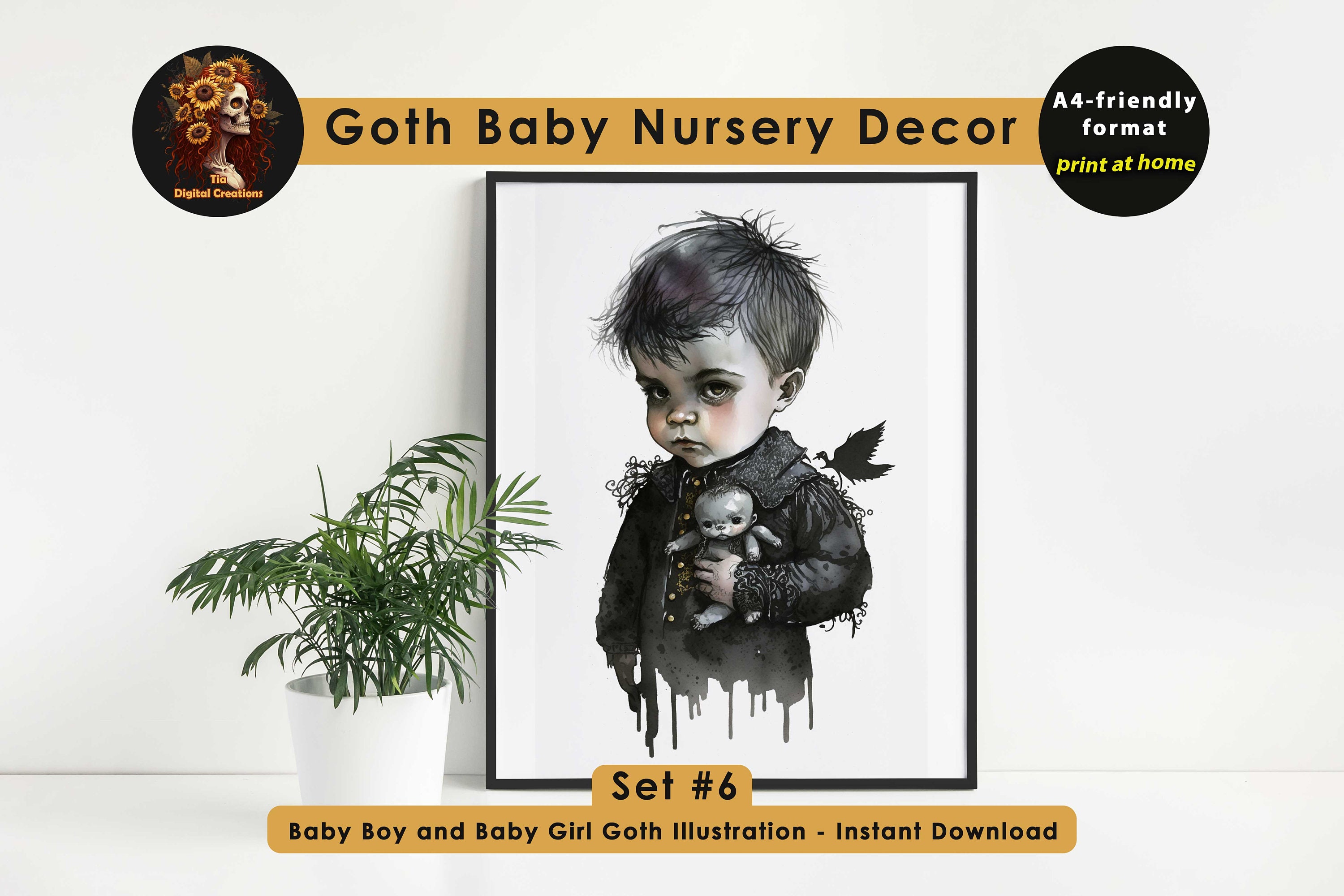 Goth Baby Nursery Wall Art. Set of 2 Watercolor Digital - Etsy