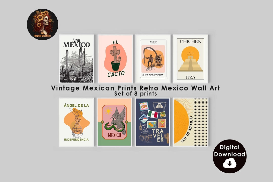 Vintage Mexican Prints Retro Mexico Wall Art | Trendy Mexico Art Prints ...