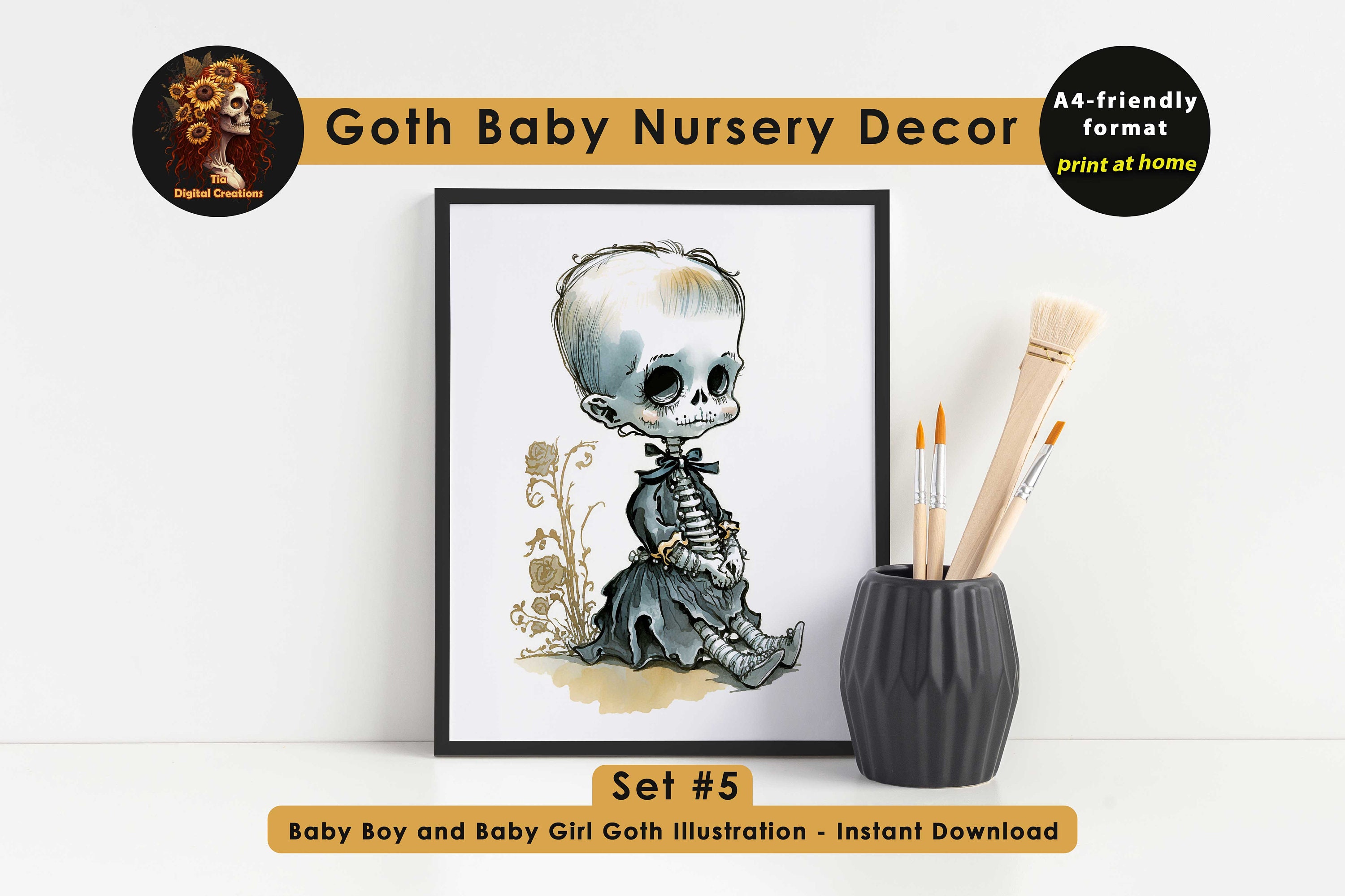 Gothic Nursery Decor. Baby Boy and Baby Girl Goth Illustration Digital ...