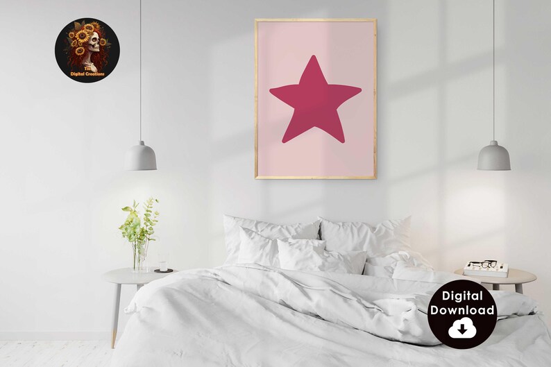 Pink Star Art Print, Retro Star Poster, Hand Drawn Star Wall Art, Trendy Aesthetic Sketch Art ...