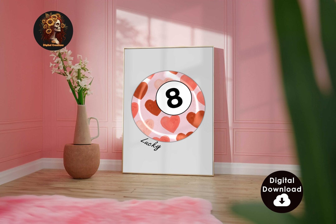 Vintage Pool Ball Print Lucky 8 Ball Wall Art Retro Hand Drawn Poster ...