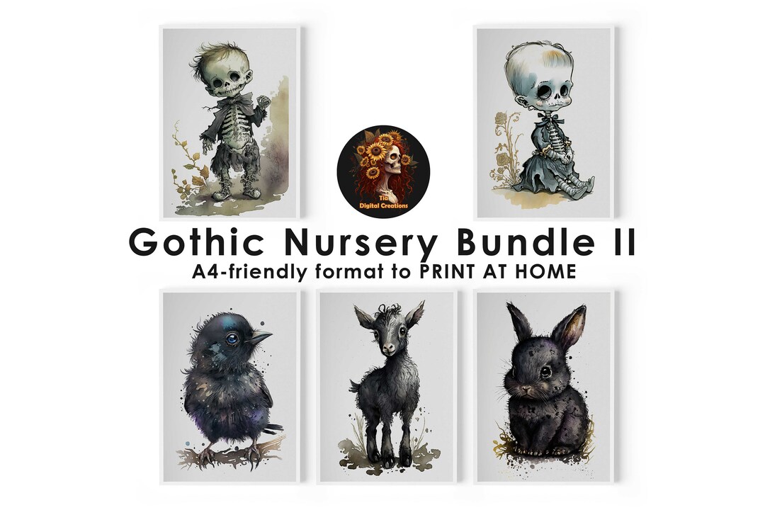 Gothic Nursery Decor | Witchy Black Room Decor | Goth Prints Set of 5 ...