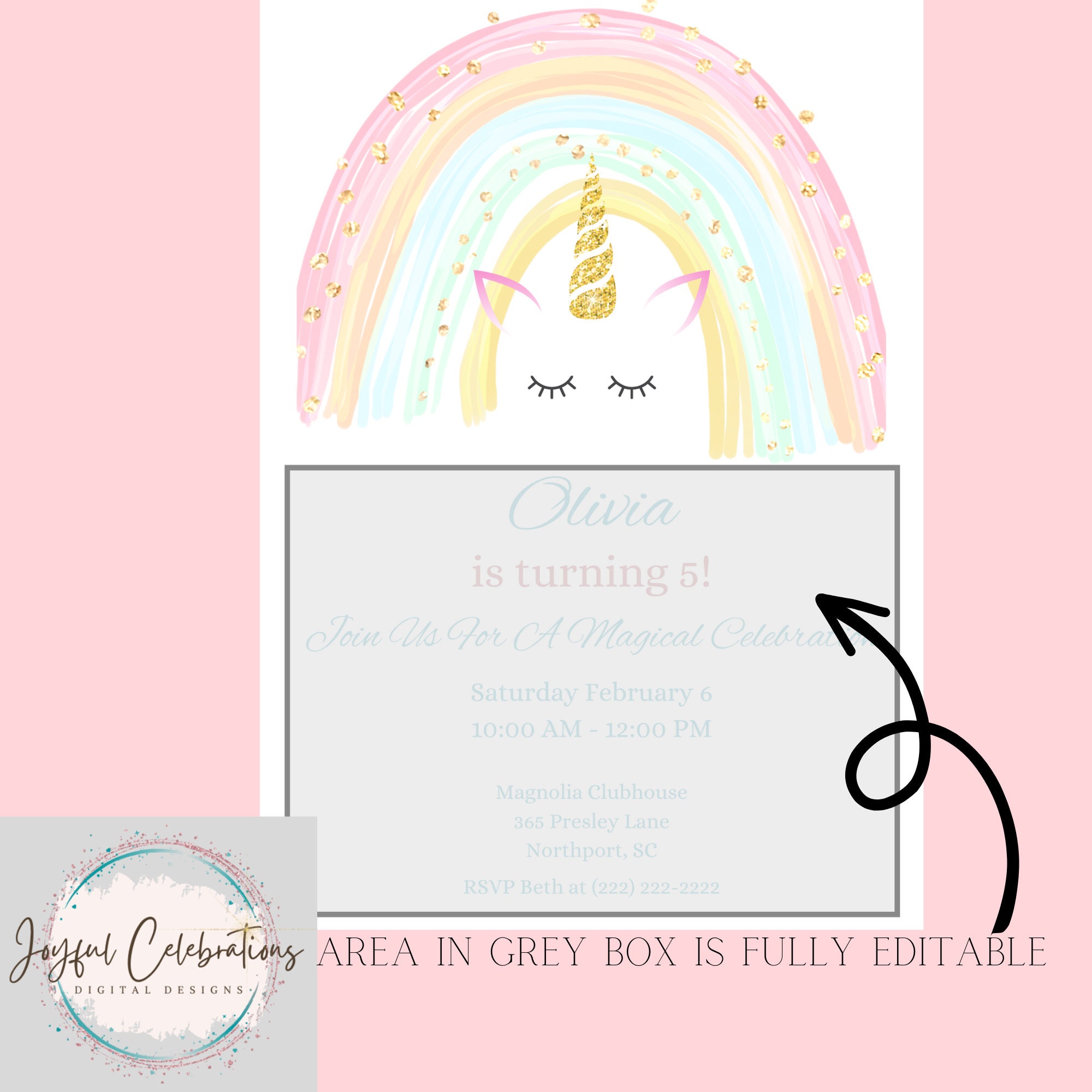 Editable Unicorn Invitation Unicorn Party | Unicorn Birthday | Magical ...