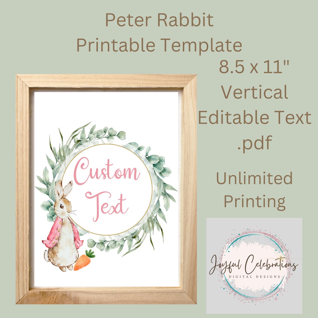 Pink Peter Rabbit EDITABLE Printable Template | Customize Text | PDF ...
