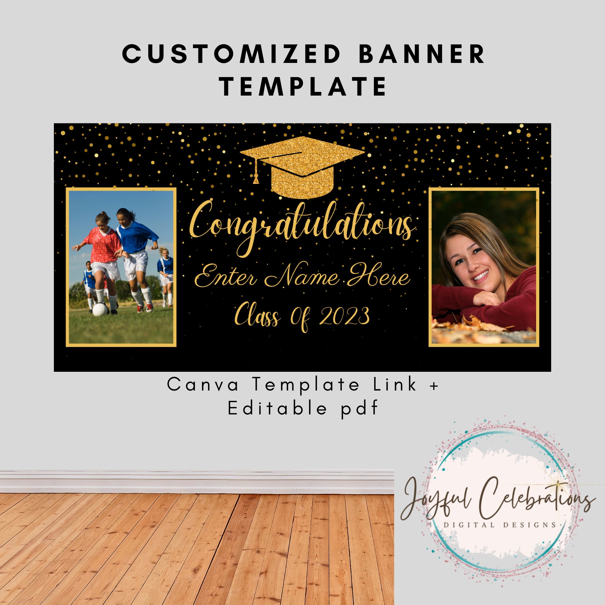 Editable Gold and Black Custom Graduation Vinyl Banner Template | Party ...