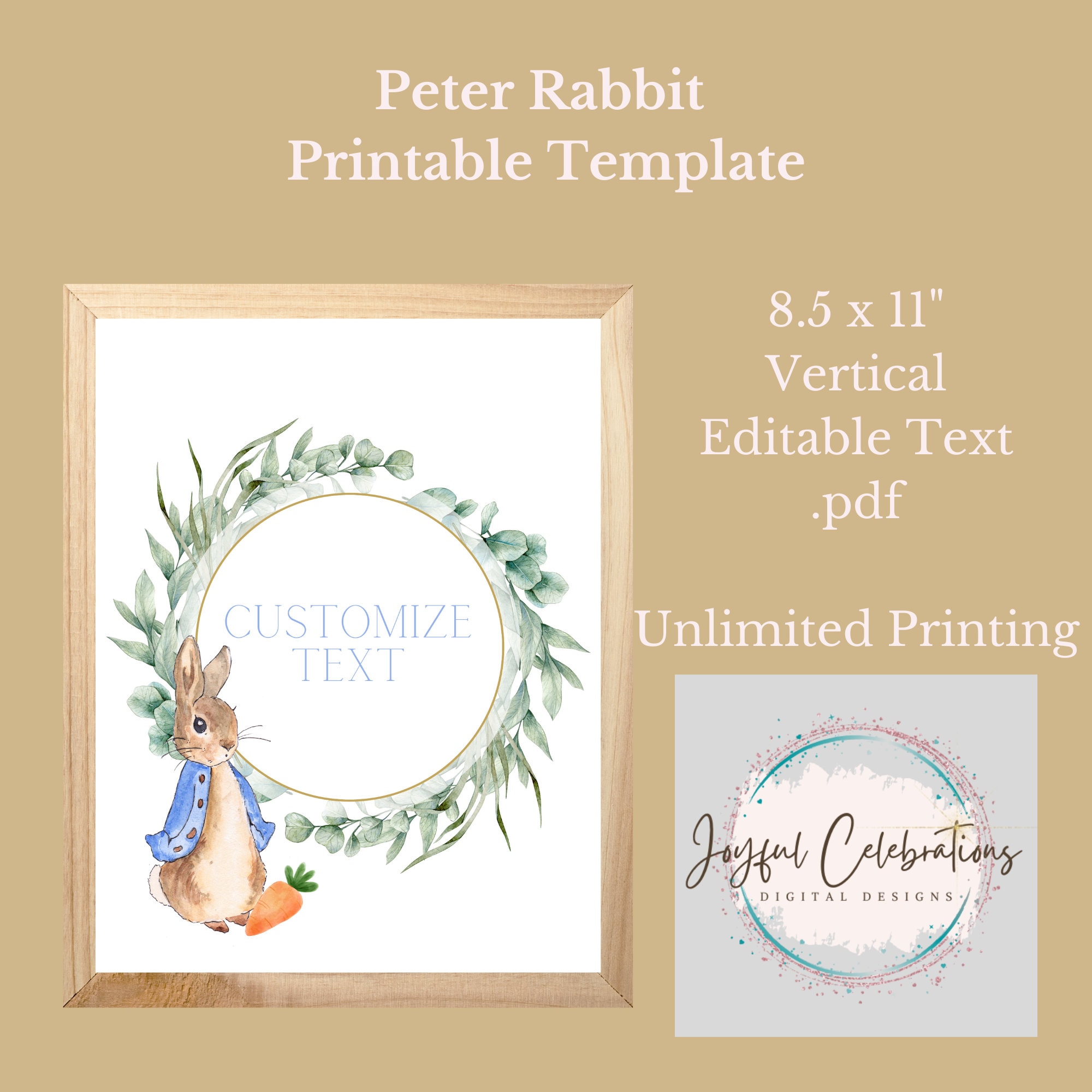 Peter Rabbit EDITABLE Printable Template | Customize Text | PDF | Baby ...