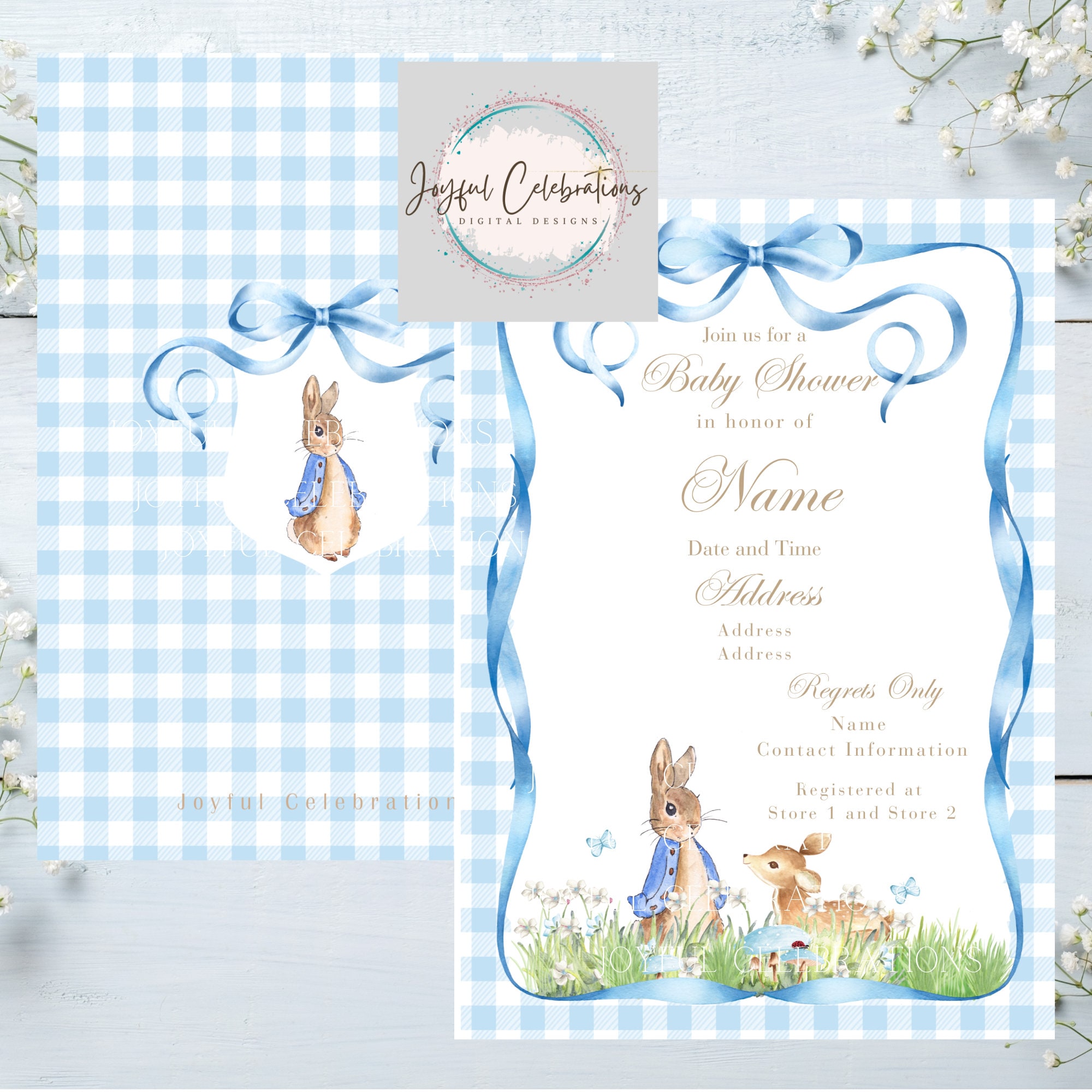 Peter Rabbit Baby Shower Invitation, Baby Boy Blue Bow Shower ...