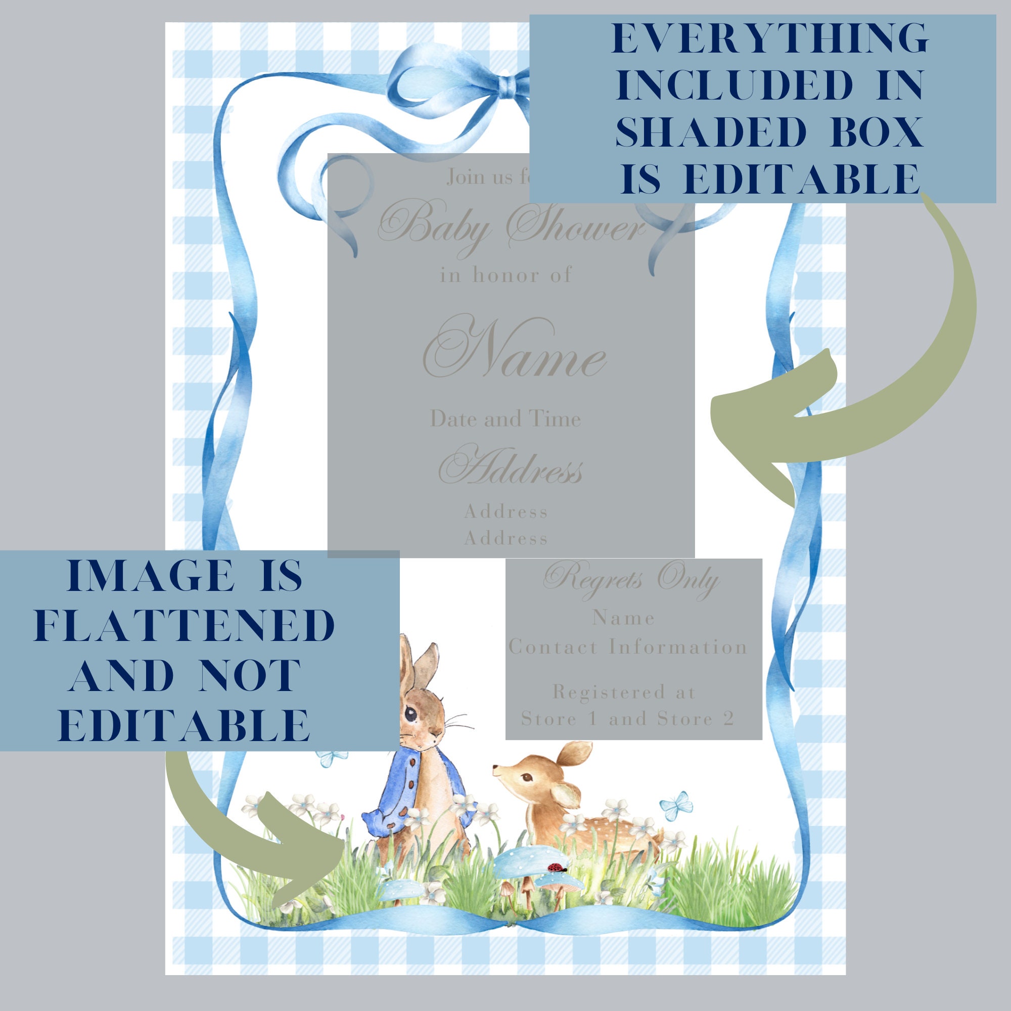 Peter Rabbit Baby Shower Invitation, Baby Boy Blue Bow Shower ...