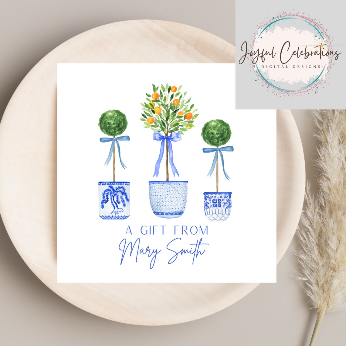 Classic Orange Topiary With Blue and White Accent Printable Enclosure ...