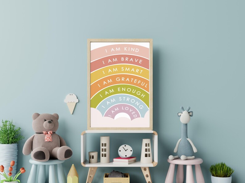 Affirmations for Kid, Printable Wall Art Poster Set, Boho Nursery Decor ...