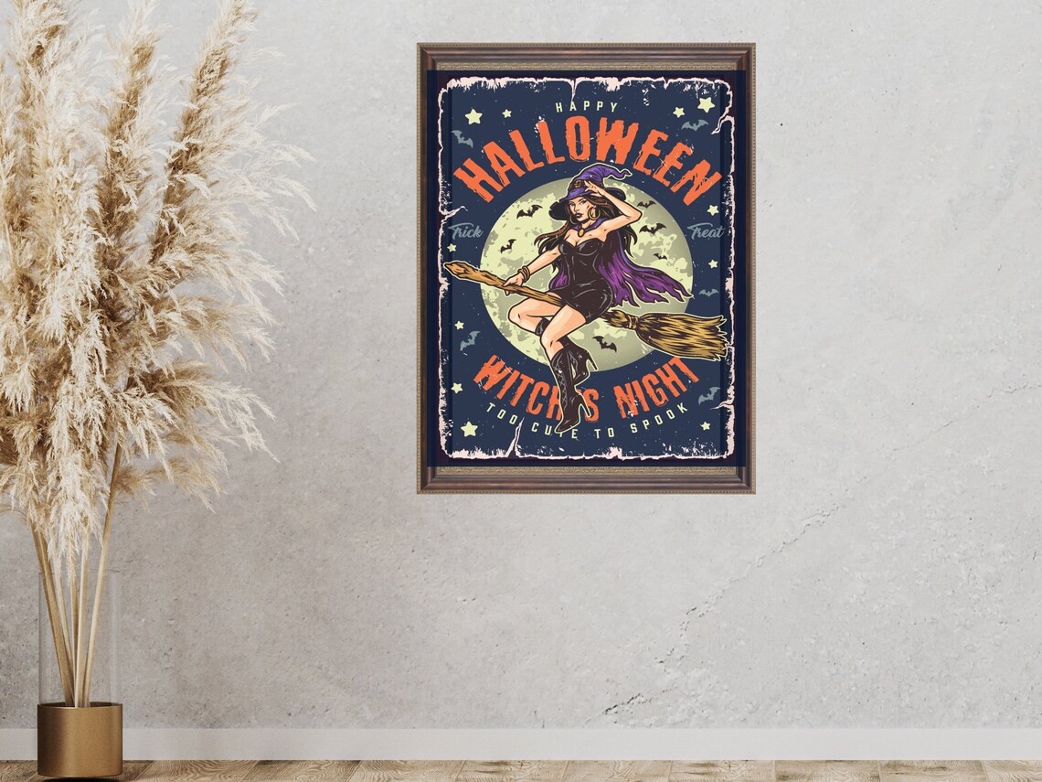 Printable Wall Art Halloween Poster Set, Set of 4 Posters, Retro ...