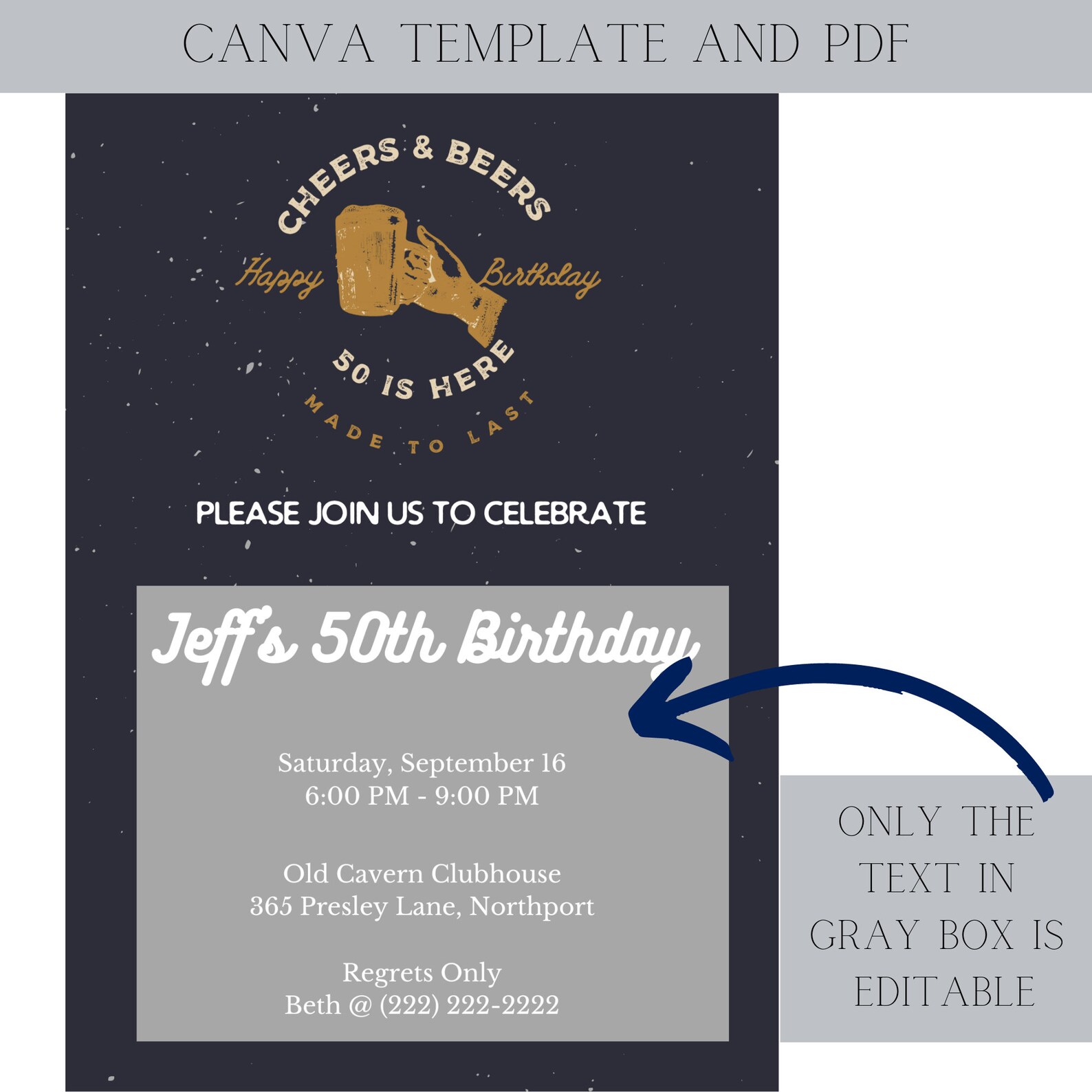 50th Birthday Party Invitation | Cheers and Beer | Man Birthday Party ...