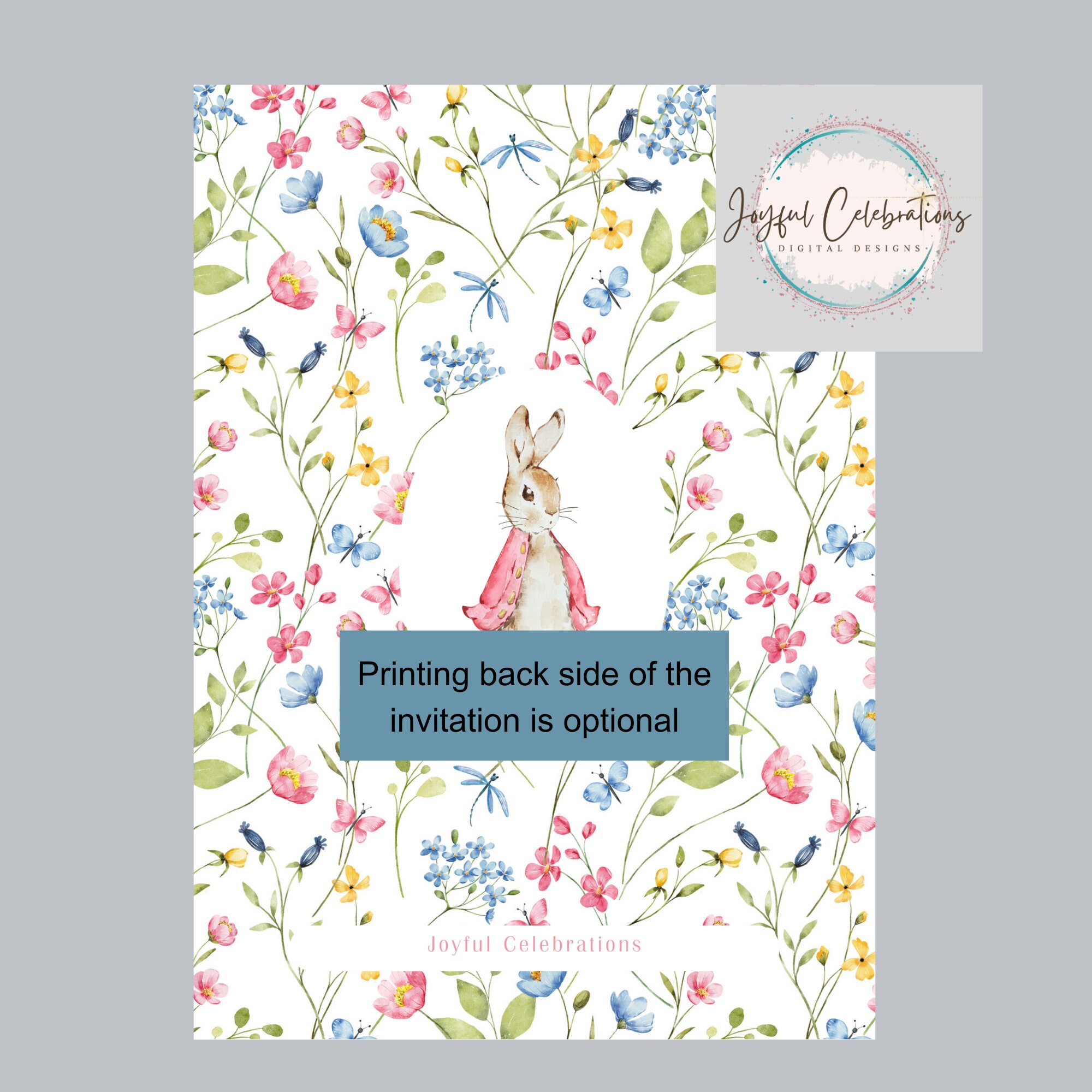 Rabbit Baby Shower Invitation, Printable Rabbit Girl Birthday ...