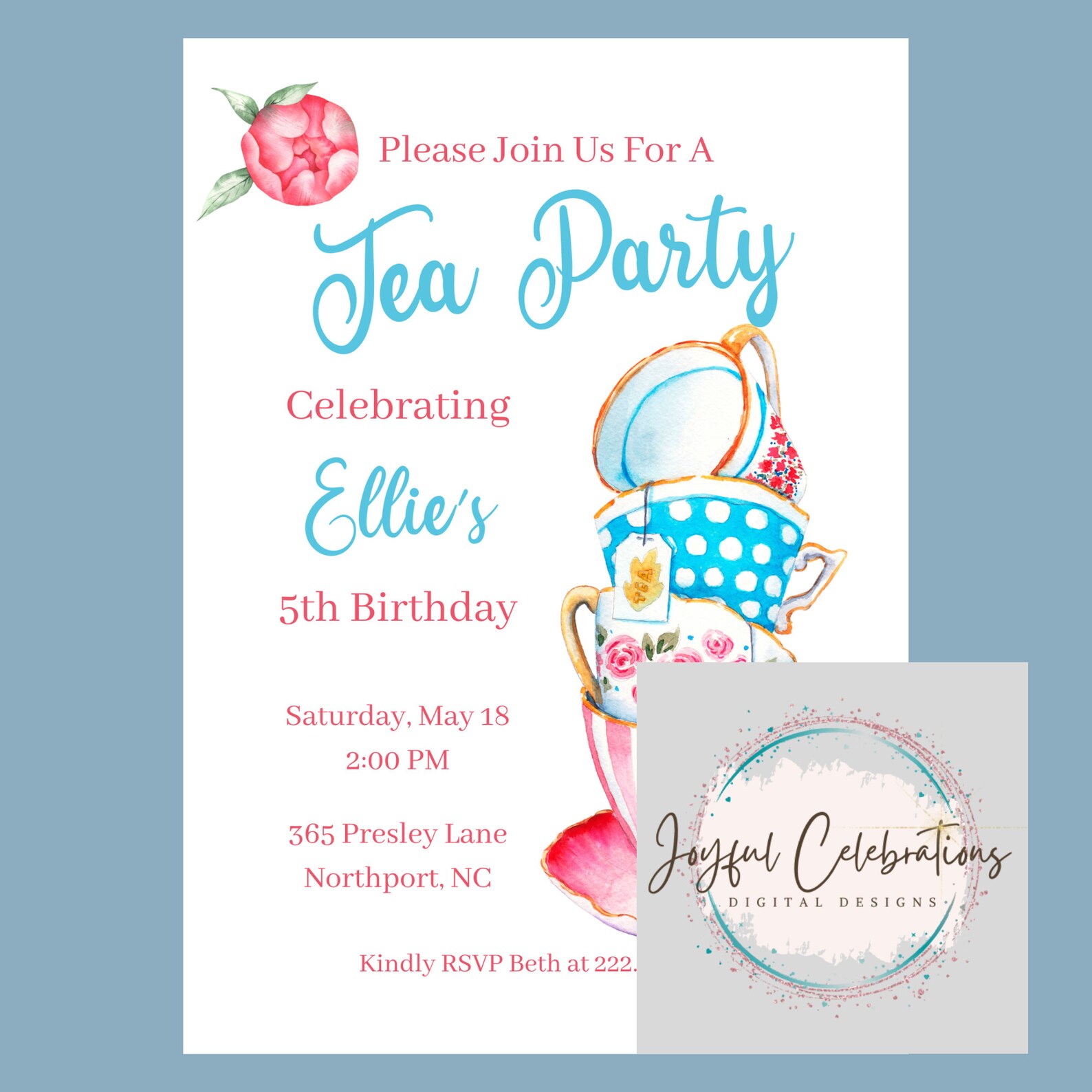 Editable Tea Party Invitation, Printable Invitation, Briday Party ...
