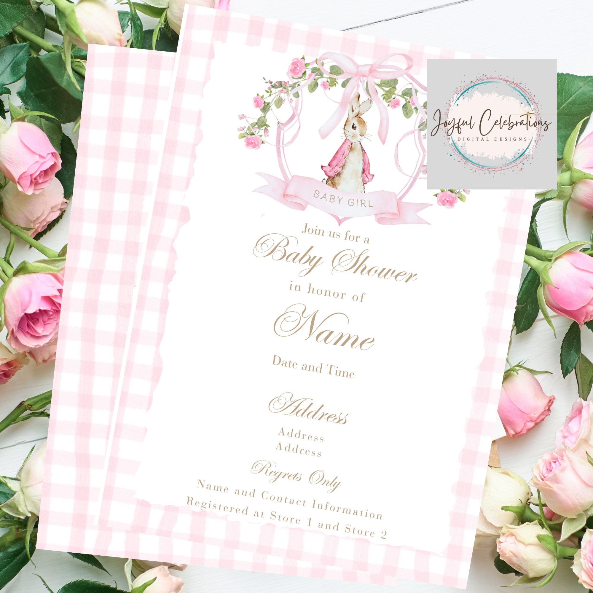 Peter Rabbit Baby Shower Invitation, Baby Girl Pink Bow Shower ...