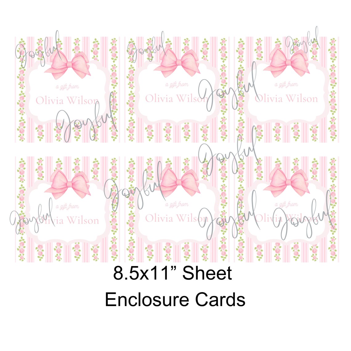 Printable Enclosure Cards, Editable Pink Roses and Pink Bow Enclosure ...