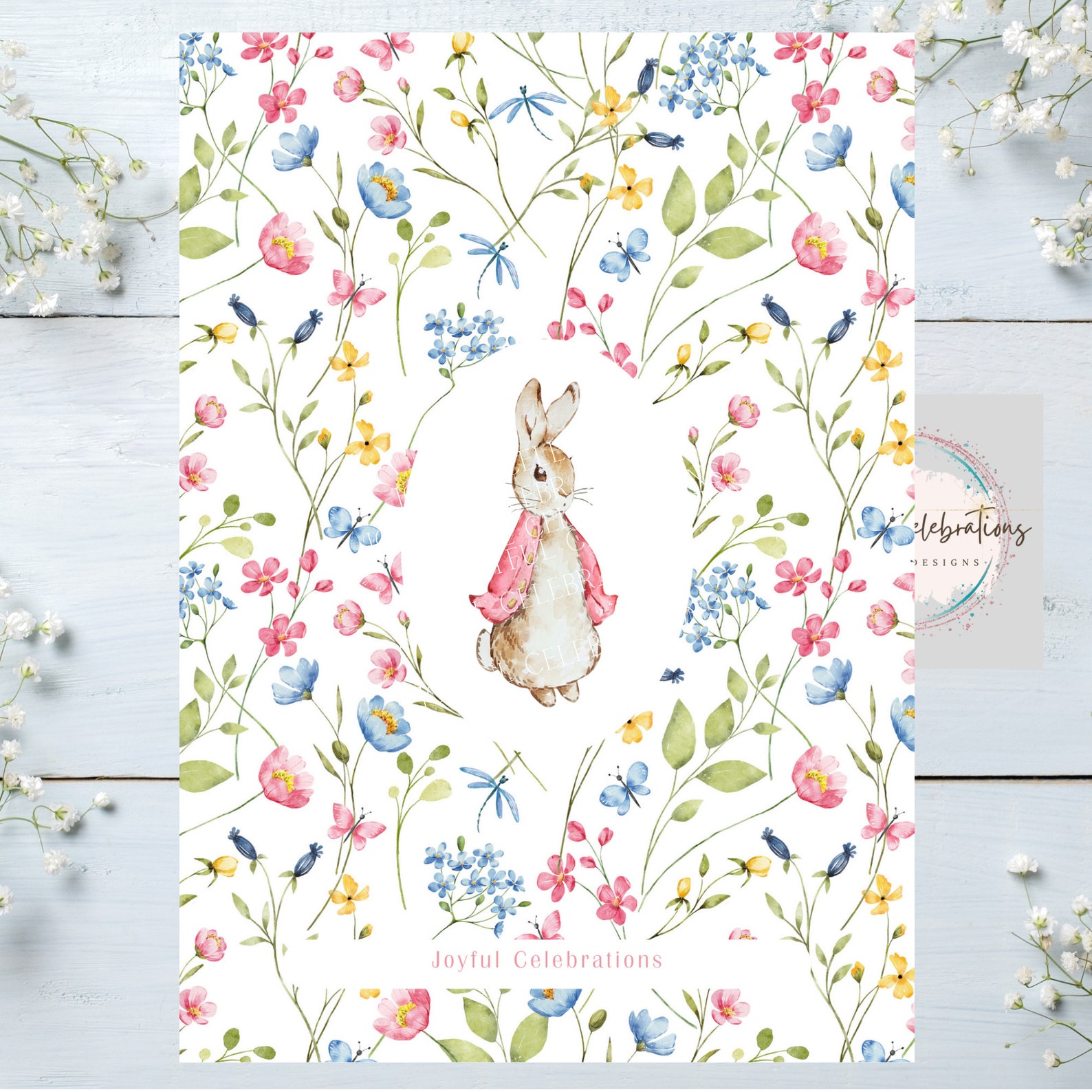 Rabbit Baby Shower Invitation, Printable Rabbit Girl Birthday ...