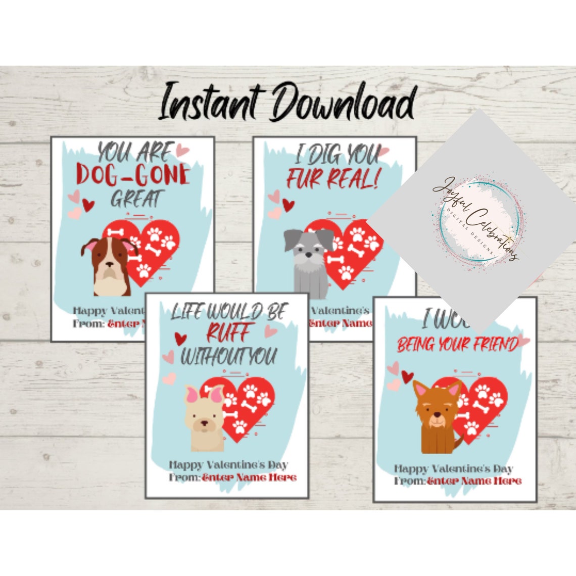Instant Download Puppy Printable Valentine's Day Cards | Dog Valentine ...