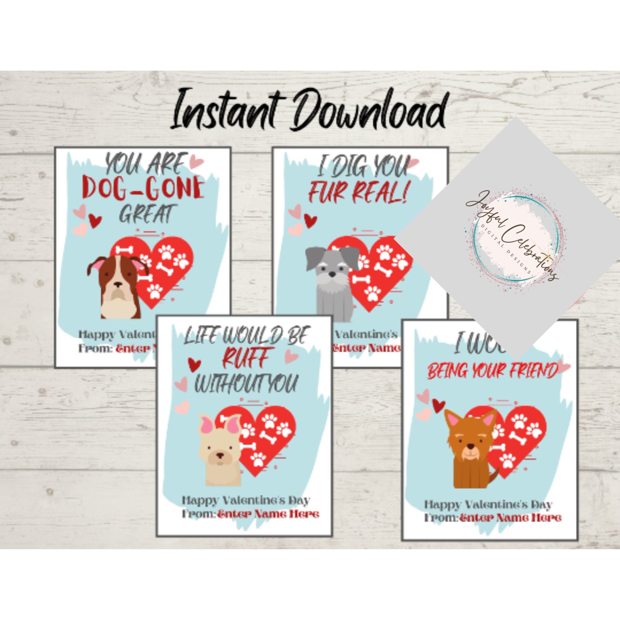 Instant Download Puppy Printable Valentine's Day Cards | Dog Valentine ...