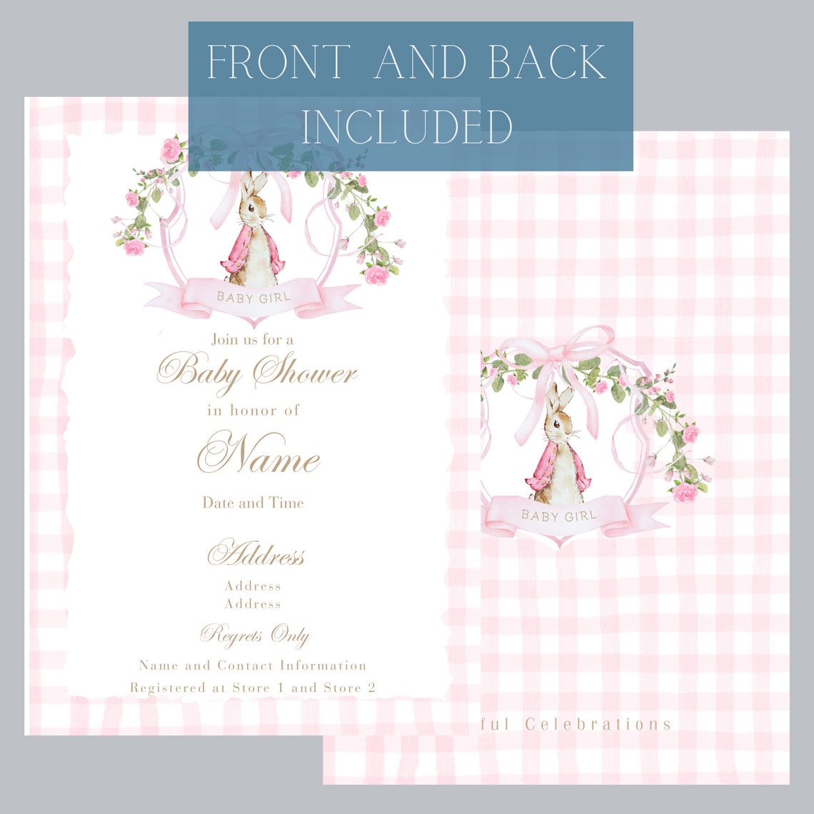 Peter Rabbit Baby Shower Invitation, Baby Girl Pink Bow Shower ...