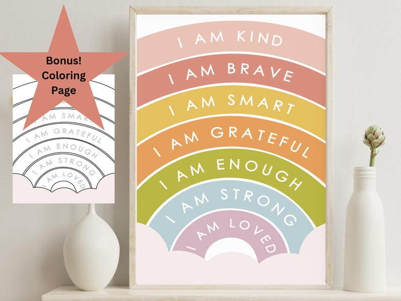 Affirmations for Kid, Printable Wall Art Poster Set, Boho Nursery Decor ...