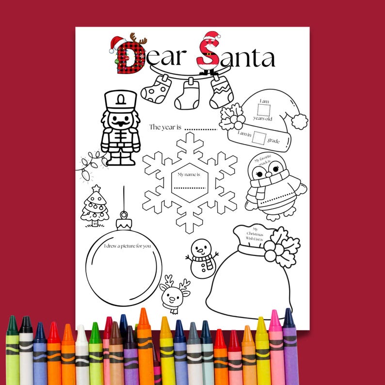 Printable Letter to Santa Coloring Page Christmas Wish List for Kids ...