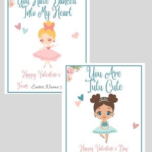 Instant Download Ballerina Printable Valentine's Day Cards | Editable ...