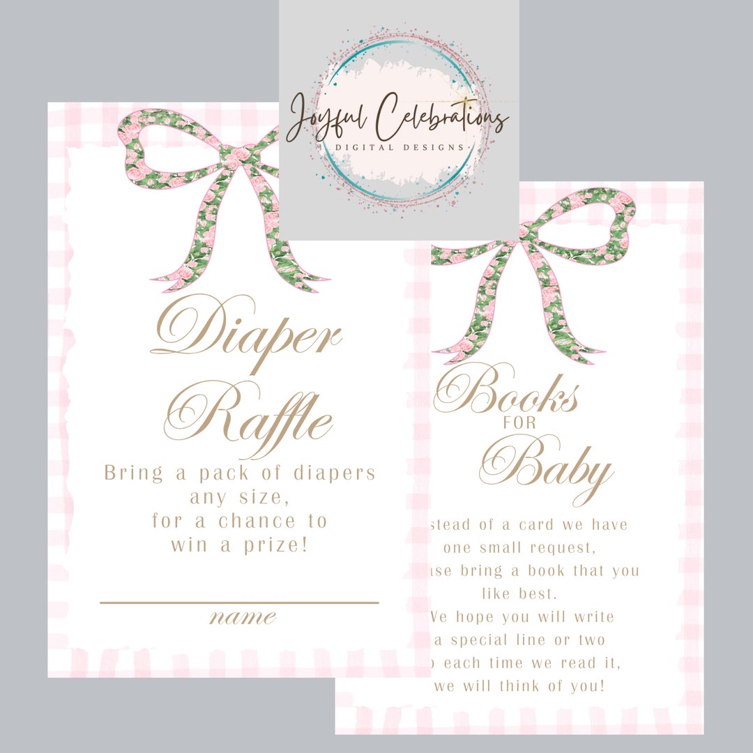 Floral Ribbon Bow Baby Shower Diaper Raffle and Books for Baby Template ...