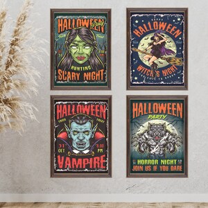 Printable Wall Art Halloween Poster Set, Set of 4 Posters, Retro ...