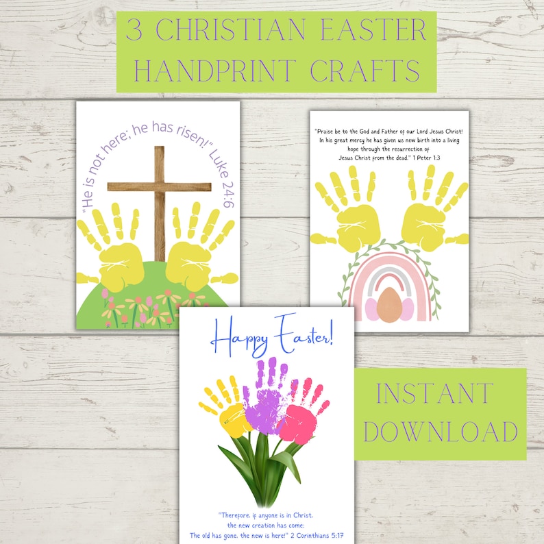 Christian Easter Handprint PDF and PNG | He is Risen | Bible Verse ...