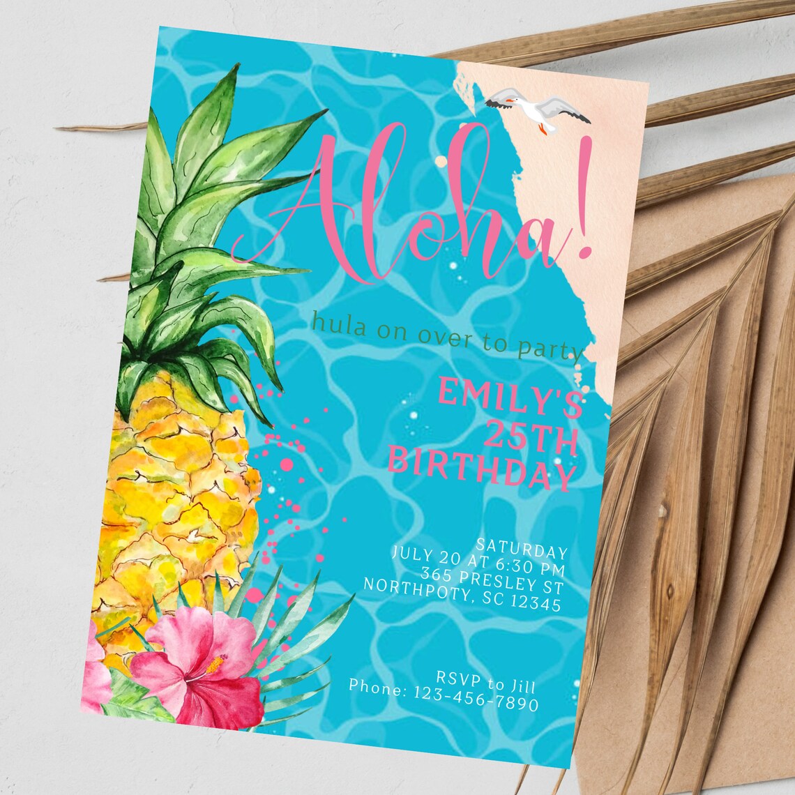 Editable Aloha Pool Party Invitation | Printable Invitation ...