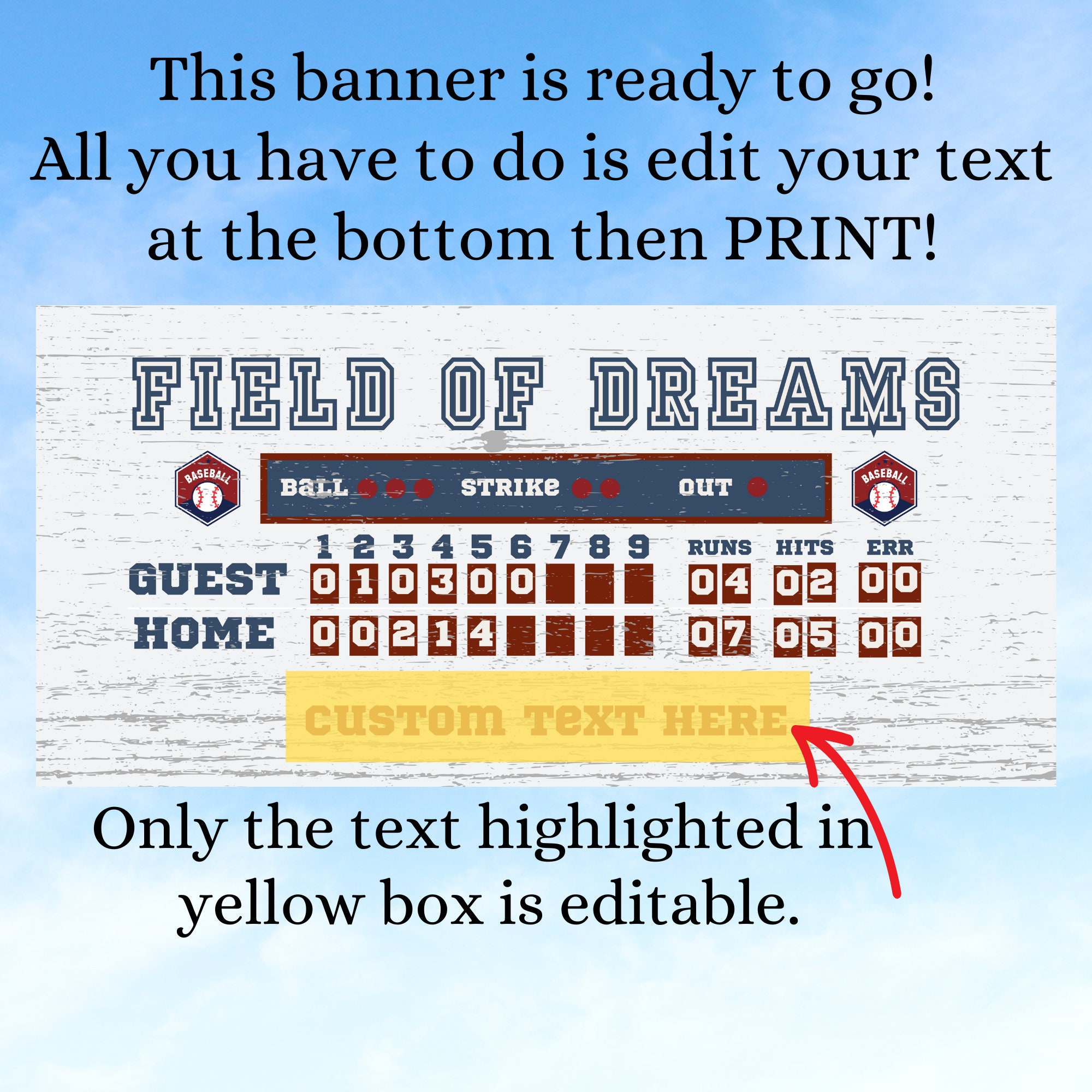 Editable Personalized Baseball Scoreboard Vinyl Banner Template | Party ...