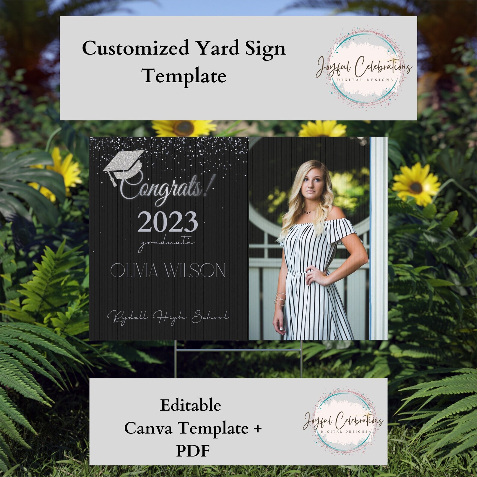 Editable Silver Graduation Senior Sign 2023 TEMPLATE | Graduate Yard ...
