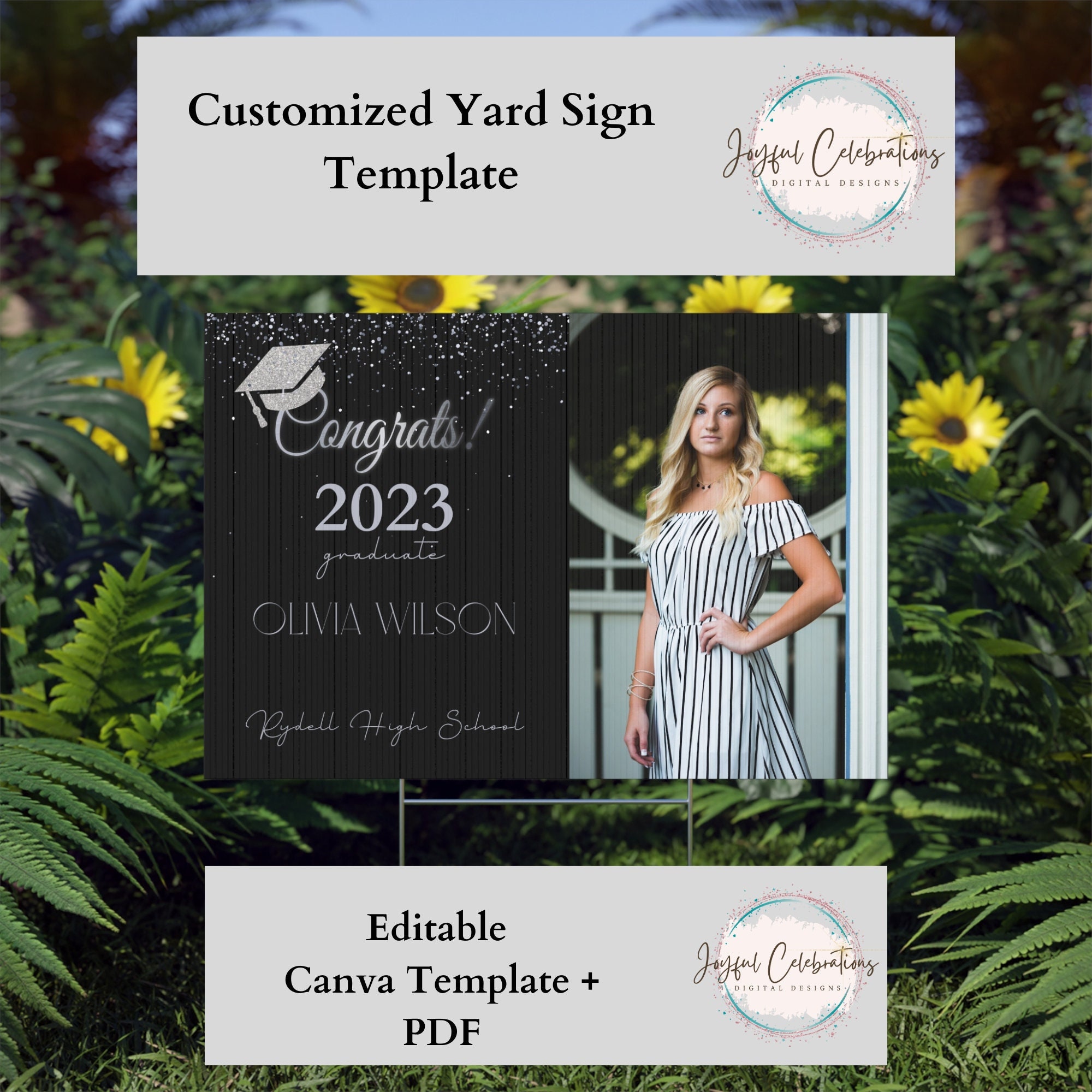 Editable Silver Graduation Senior Sign 2023 TEMPLATE - Etsy
