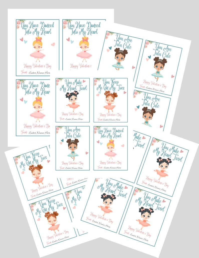 Instant Download Ballerina Printable Valentine's Day Cards Editable ...