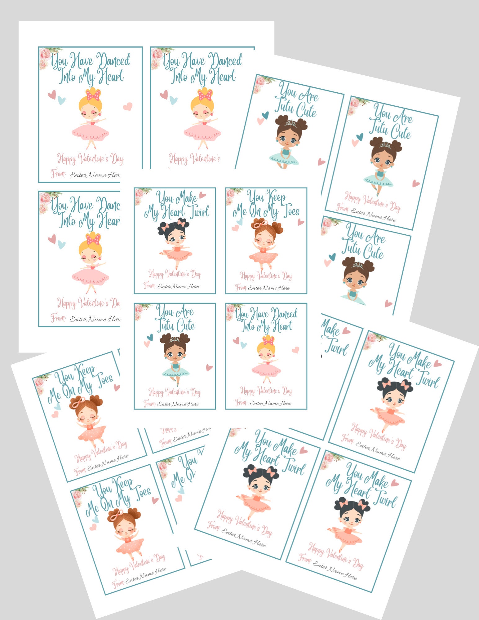 Instant Download Ballerina Printable Valentine's Day Cards Editable ...